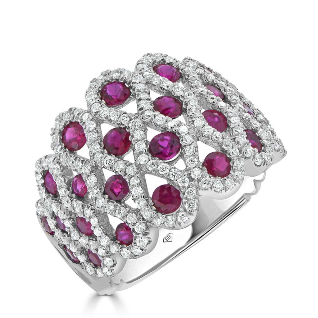 Rubellite cushion & marquise diamond ring | Ernesto Buono Fine Jewellery