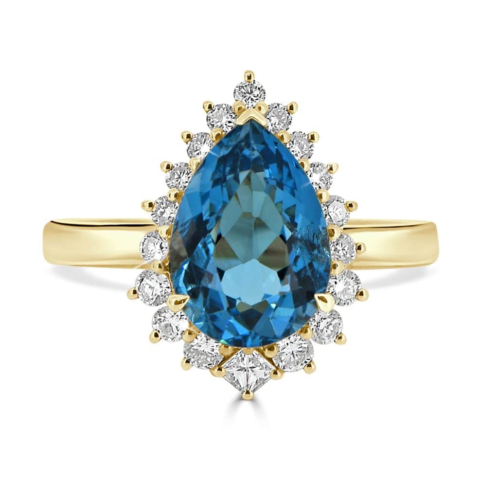 Blue Topaz Ring with Diamonds in 18ct Rose Gold