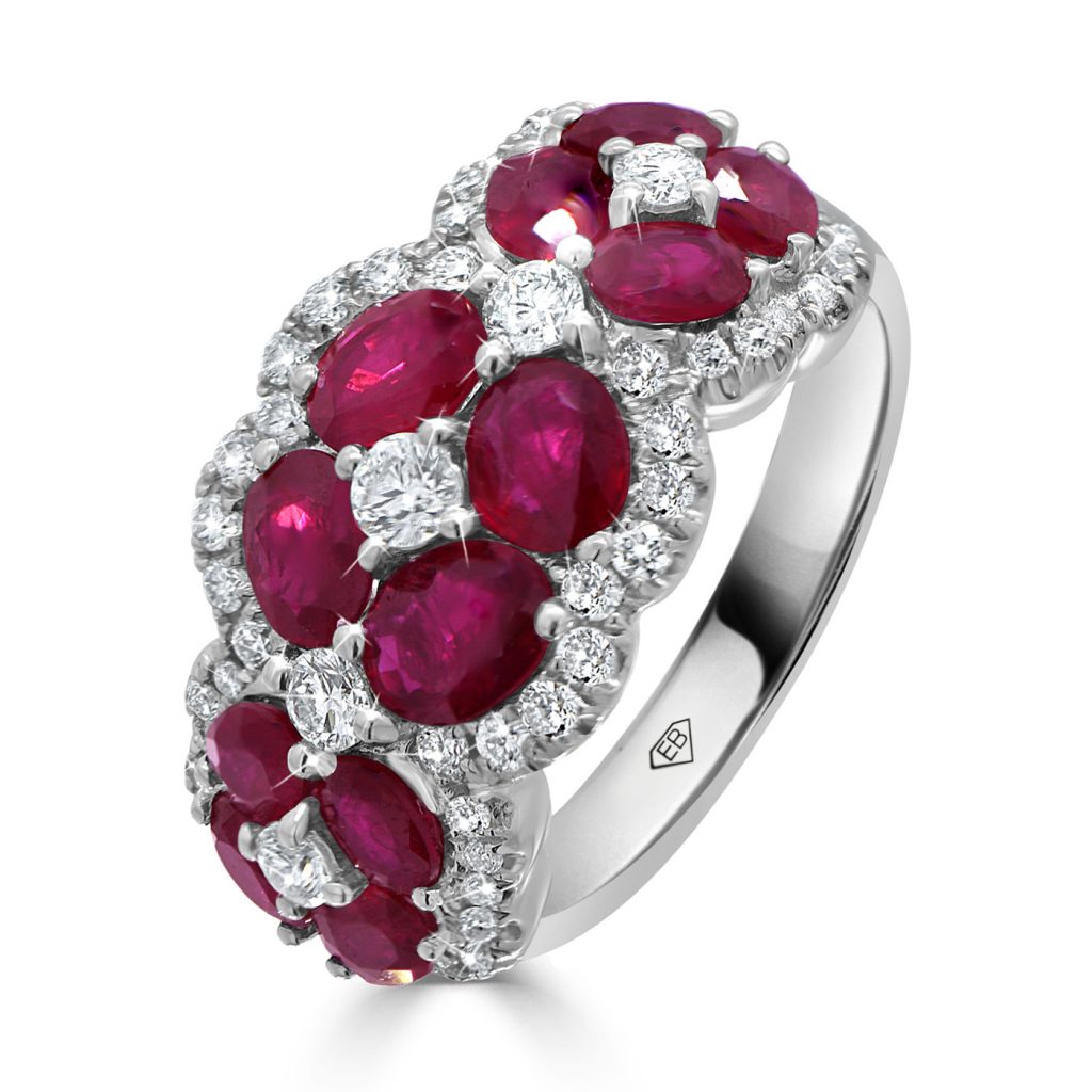Stunning 18kt White Gold Ruby Dress Ring with Diamonds